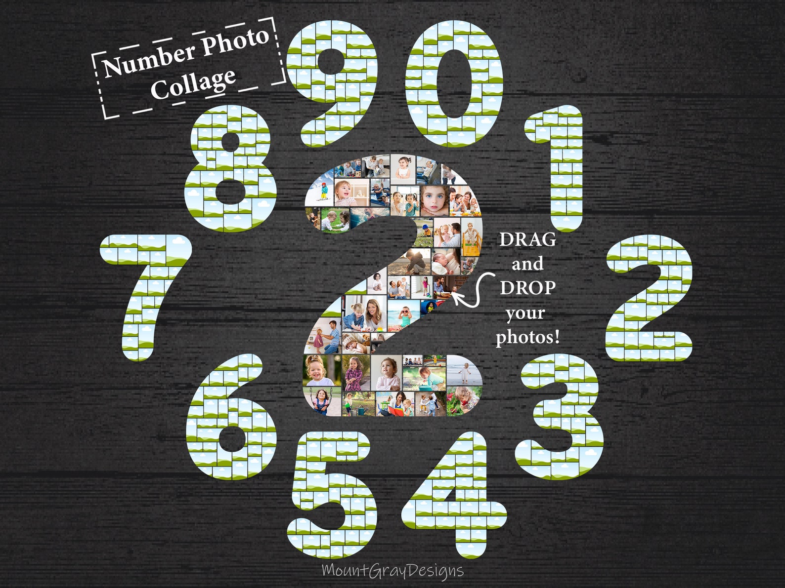 Number Photo Collage Template, Editable Canva Frames, Custom Picture ...