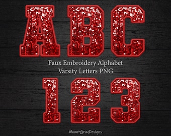 Faux Embroidery Letters PNG Set, Black Sequin, Varsity Letters, Digital ...