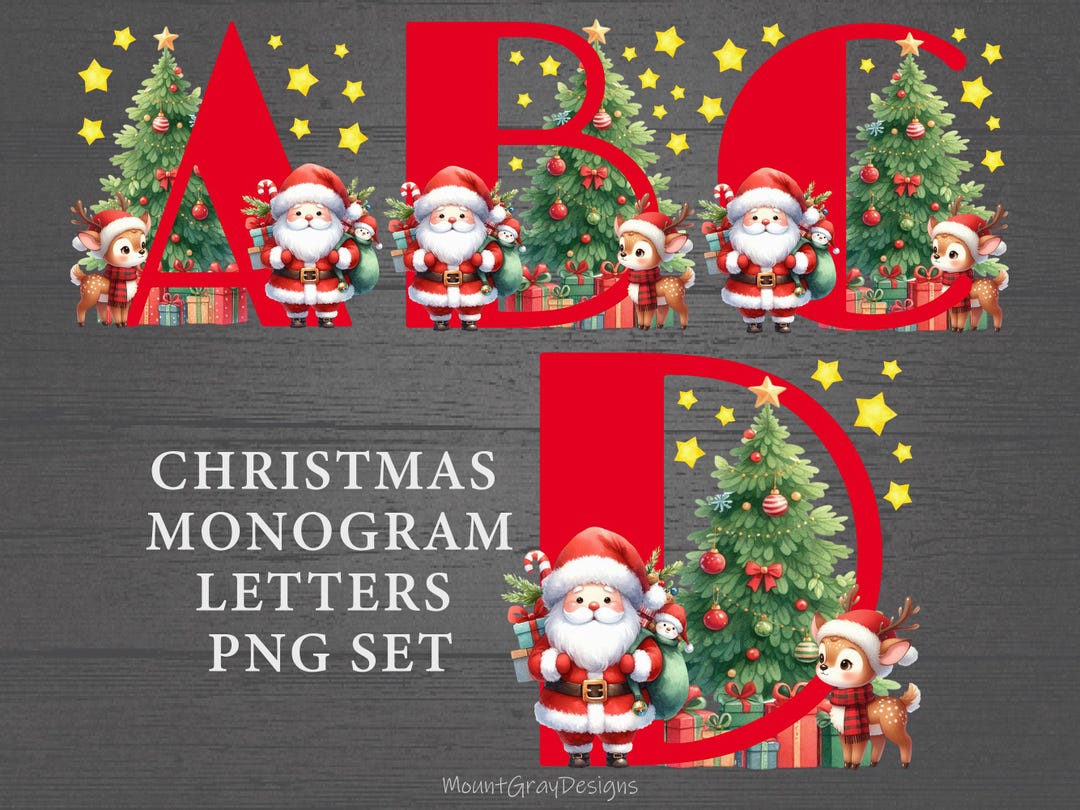 Christmas Alphabet PNG Bundle, Christmas Monogram Letters, Monogrammed ...