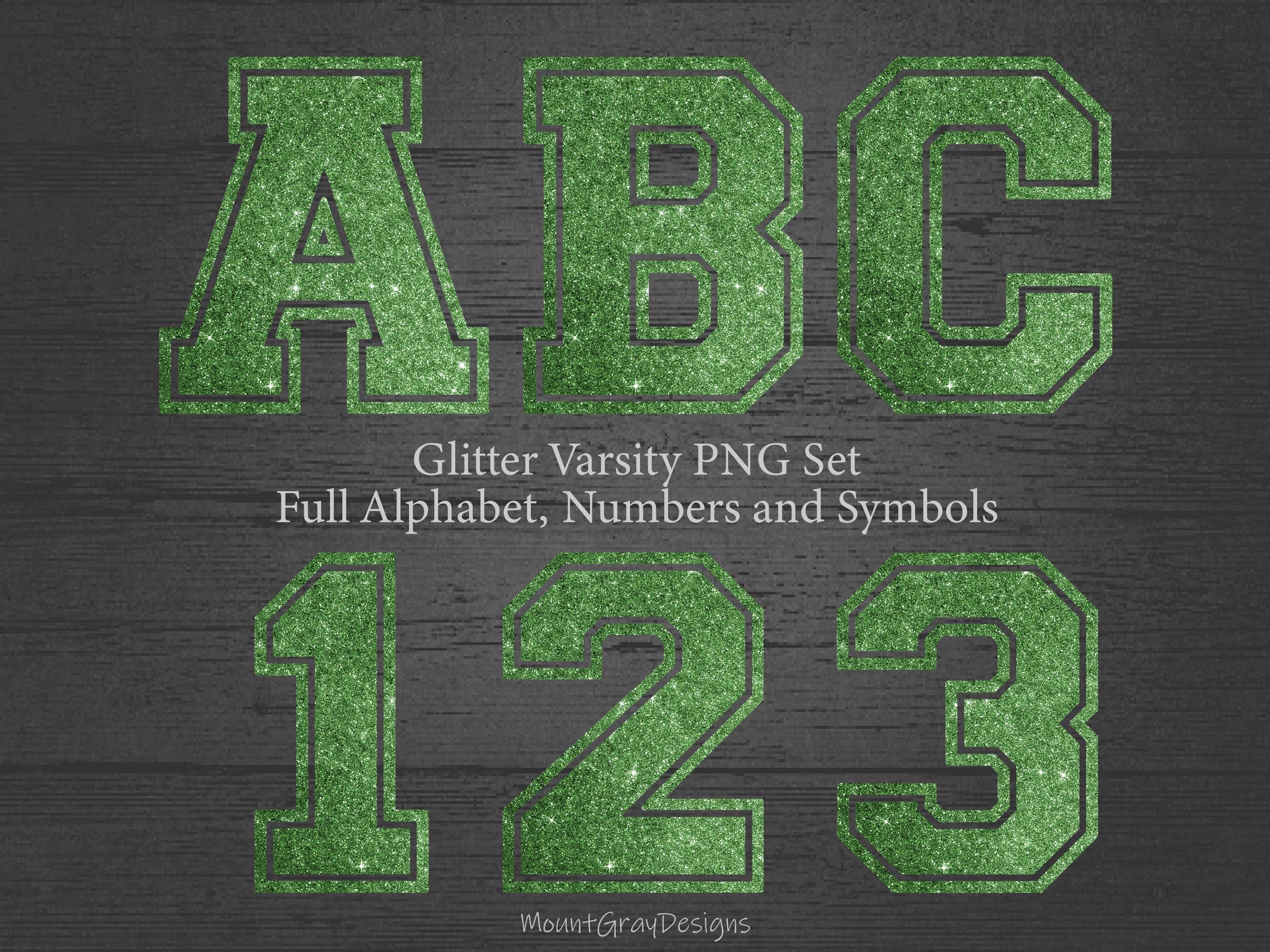 Faux Glitter Letters PNG, Green Varsity Letters, Collegiate Font ...