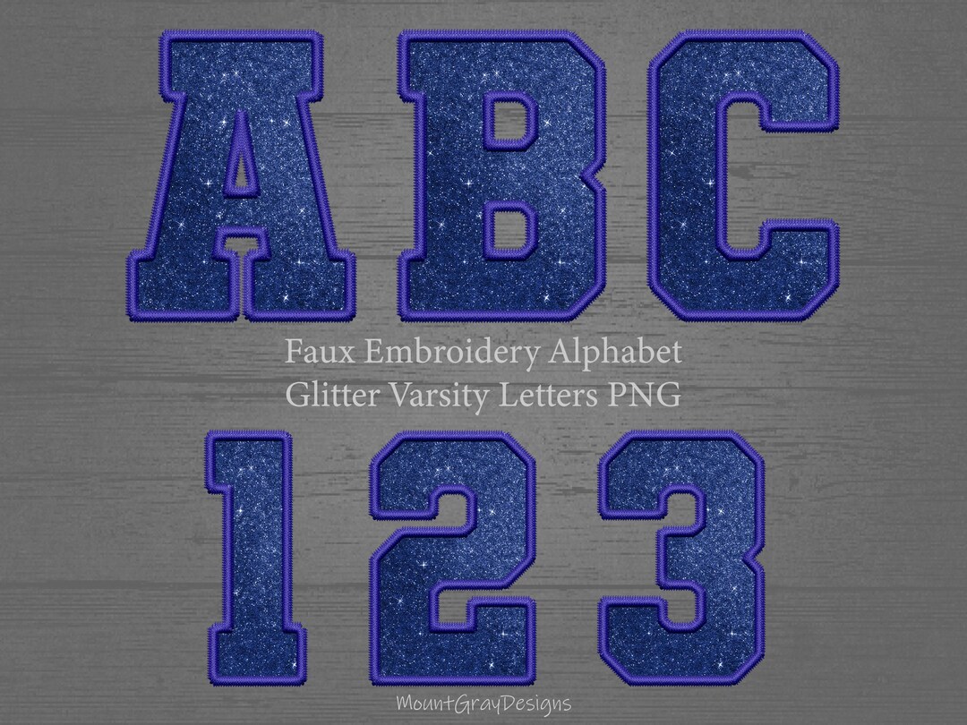 Faux Embroidery Letters PNG, Blue Glitter Varsity Letters, Collegiate ...