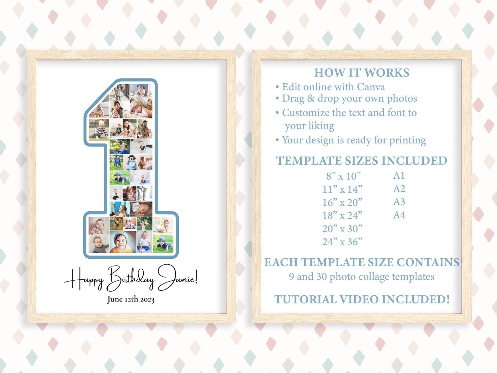 1st Birthday Photo Collage Template, 1st Anniversary Gift, Editable ...