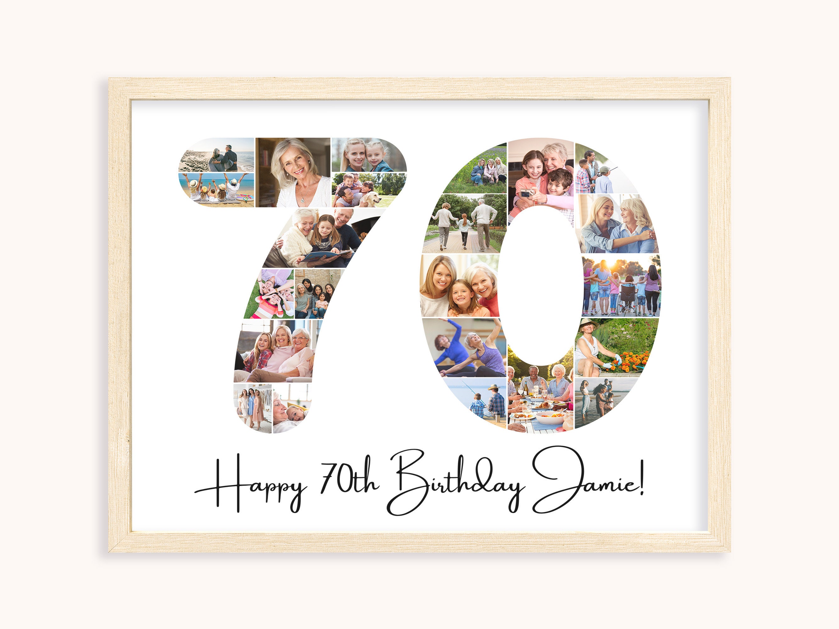 70th Birthday Photo Collage Template, Custom Number Collage Canva Frame ...