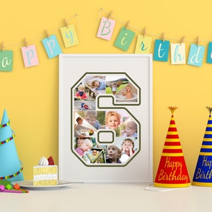 Number Photo Collage Template, Editable Canva Frames, Custom Picture ...