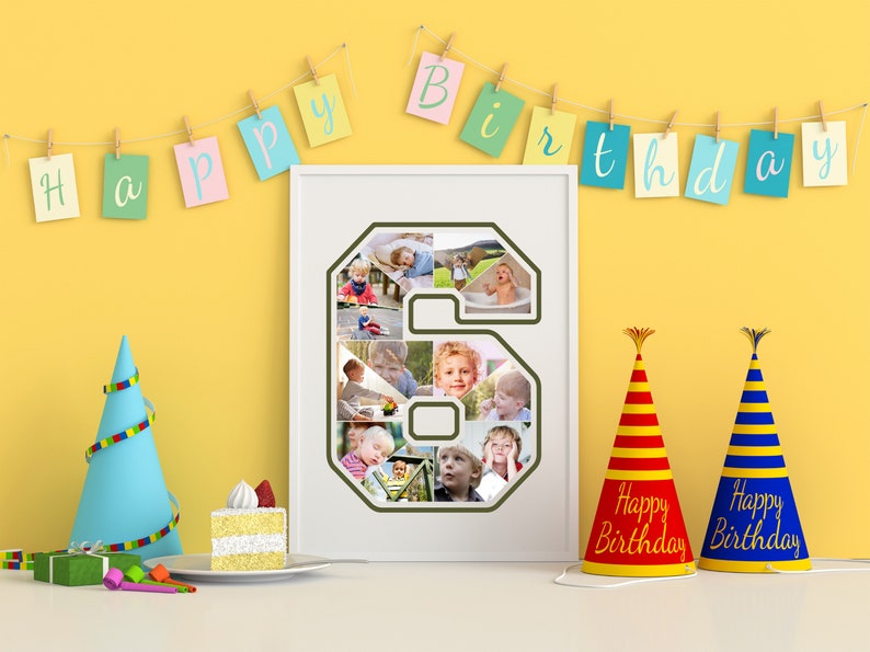 Number Photo Collage Template, Editable Canva Frames, Custom Picture ...