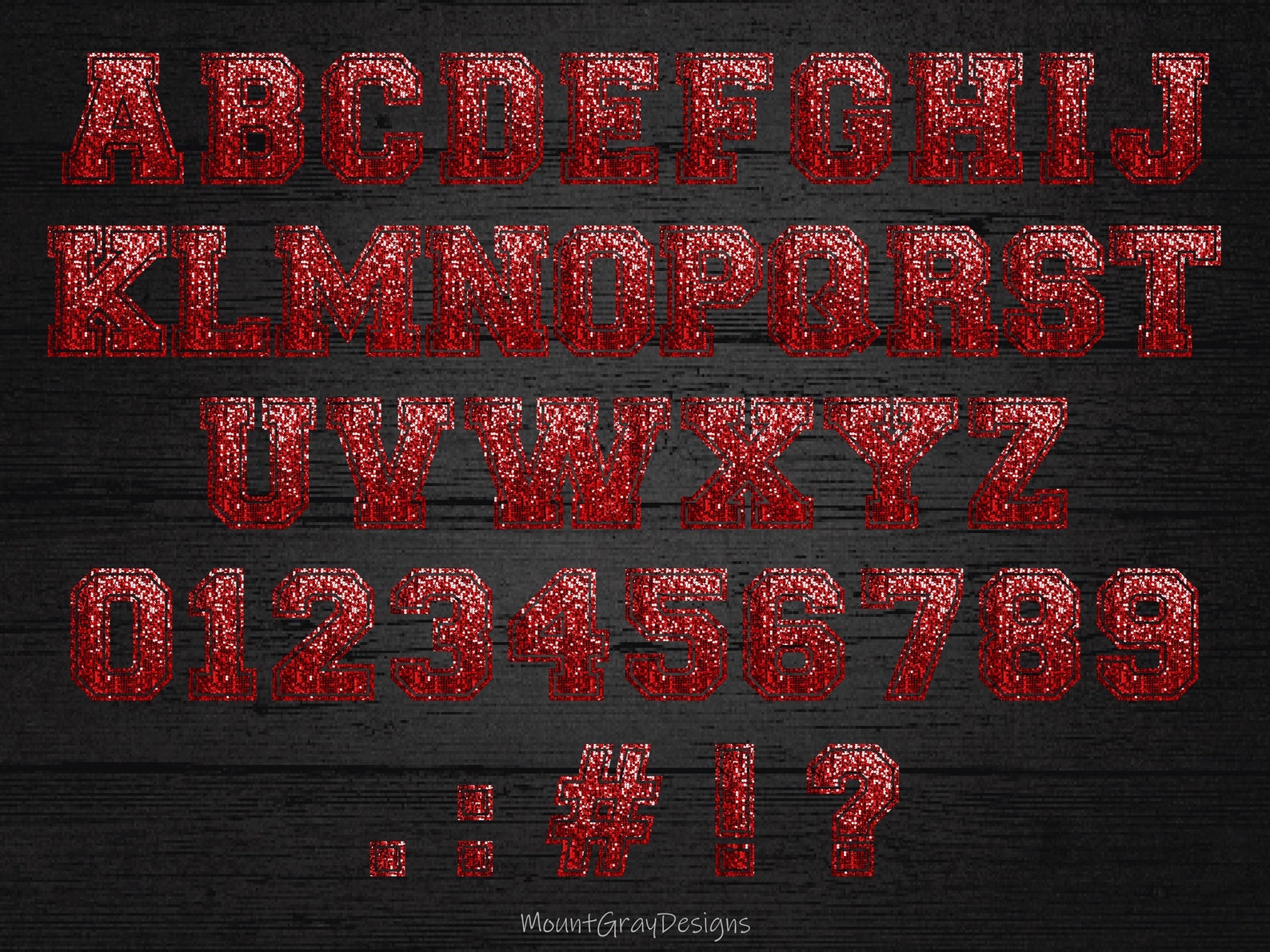 Red Sequin Letters PNG Alphabet Bundle, Red Varsity Letters and Numbers ...