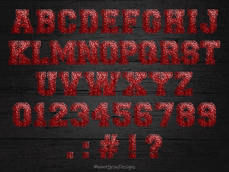 Red Sequin Letters PNG Alphabet Bundle, Red Varsity Letters and Numbers ...