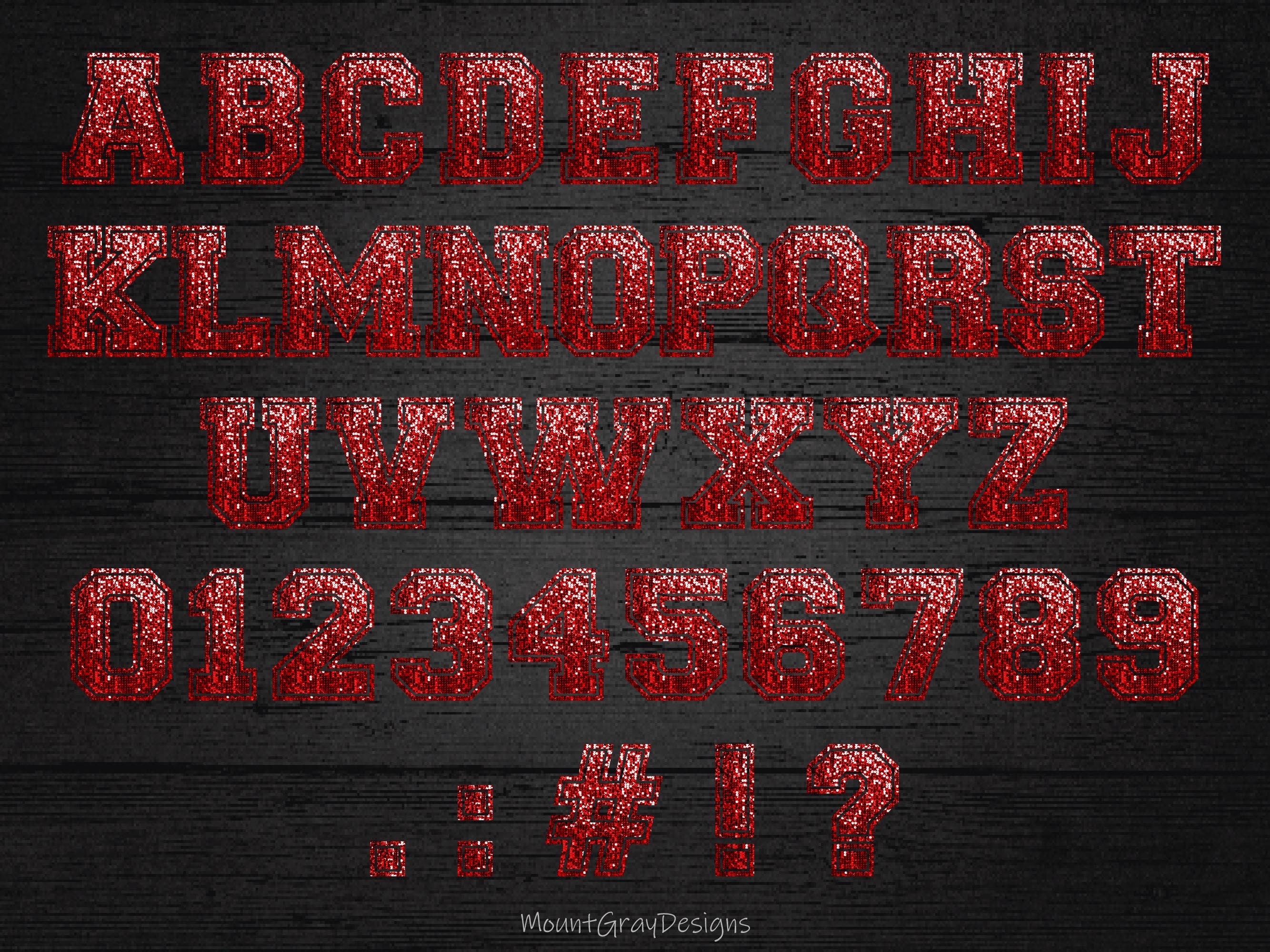 Red Sequin Letters PNG Alphabet Bundle, Red Varsity Letters and Numbers ...