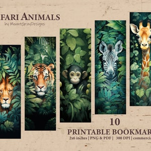 10 Watercolor Safari Animals Printable Bookmarks PNG & PDF Bookmark ...