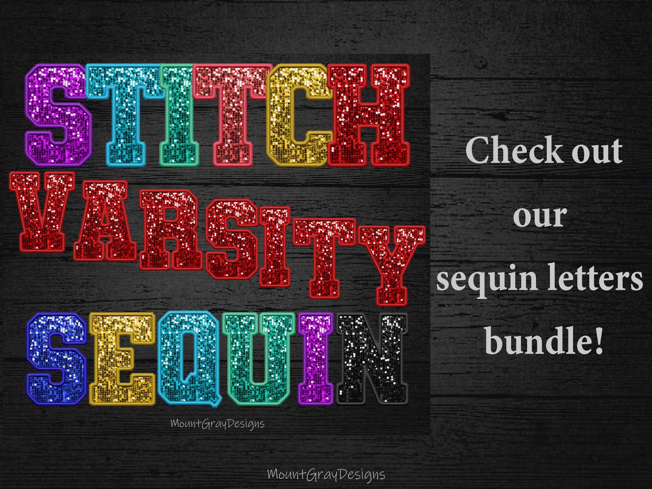 Faux Embroidery Letters PNG Set, Blue Sequin, Varsity Letters, Digital ...