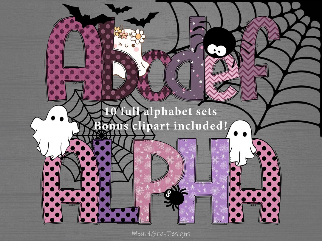 Halloween Alphabet PNG, Purple Pink Halloween Letters Numbers and ...