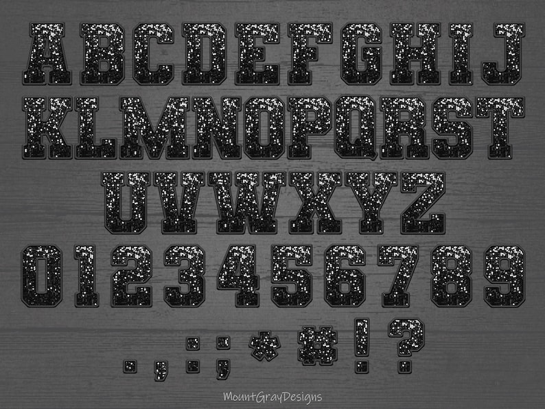 Faux Embroidery Letters PNG Set, Black Sequin, Varsity Letters, Digital ...