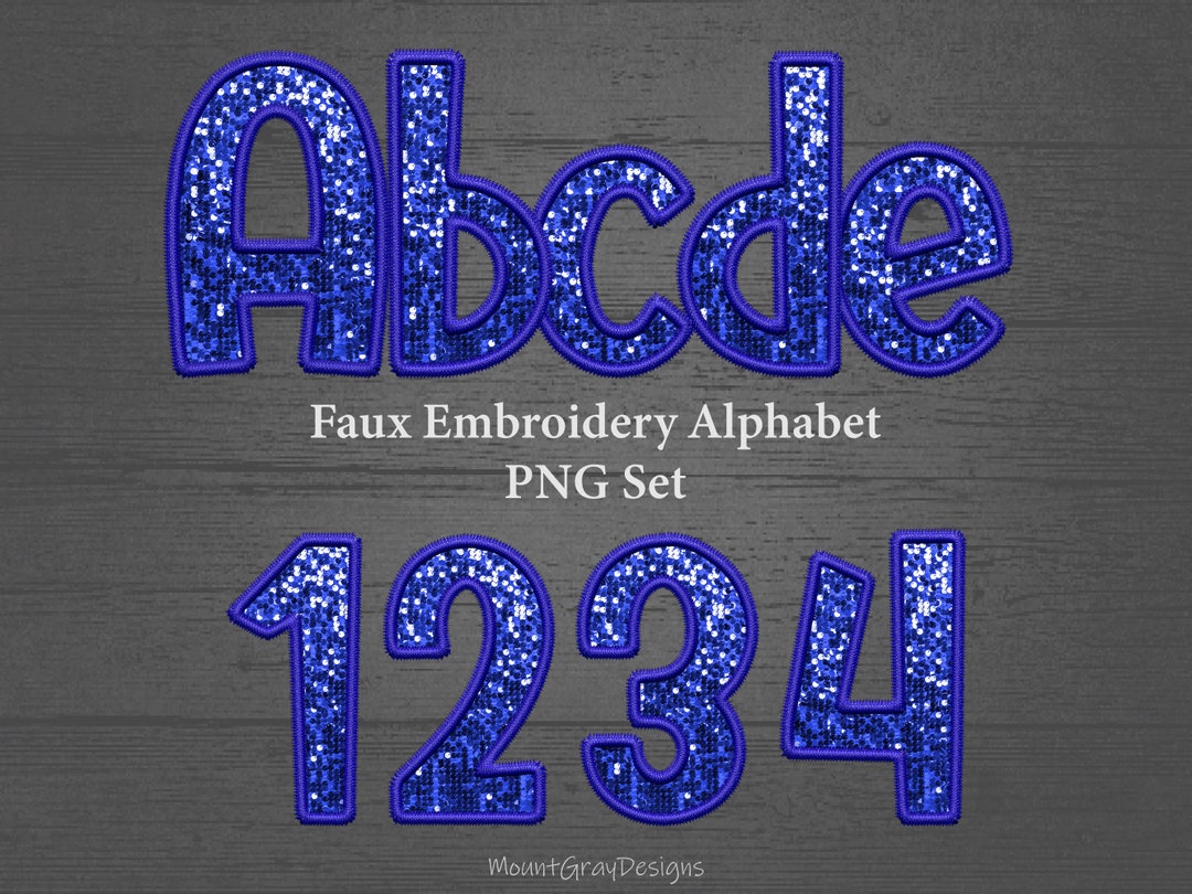 Faux Embroidery Letters PNG, Blue Sequin, Faux Stitch Glitter PNG, Faux ...
