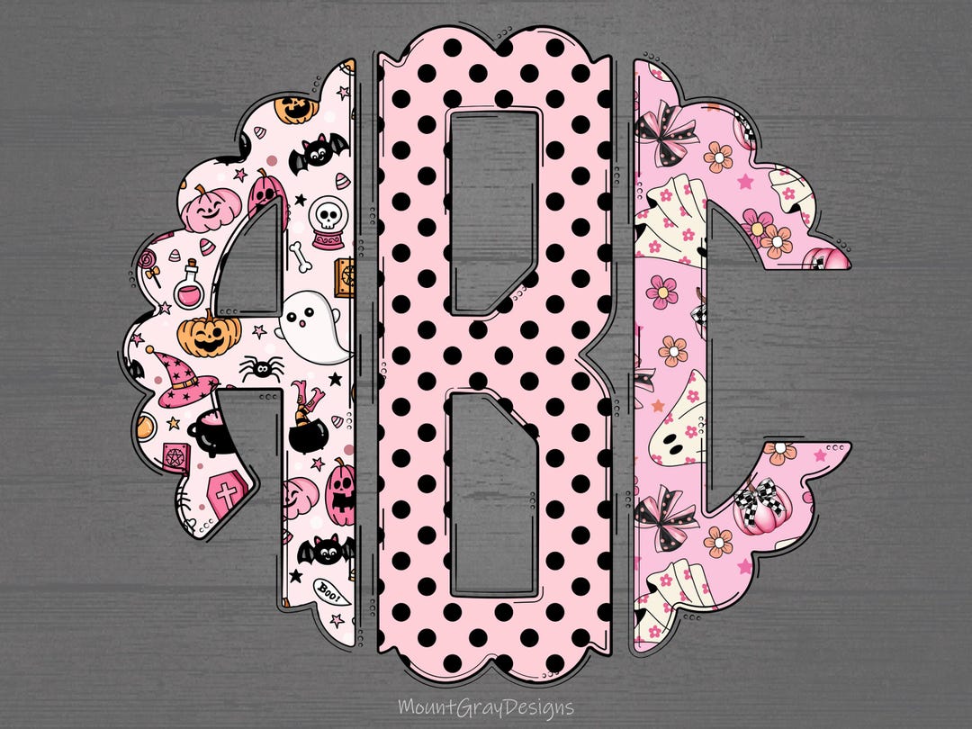 Pink Halloween Scalloped Monogram PNG, Cute Spooky Halloween Alphabet ...