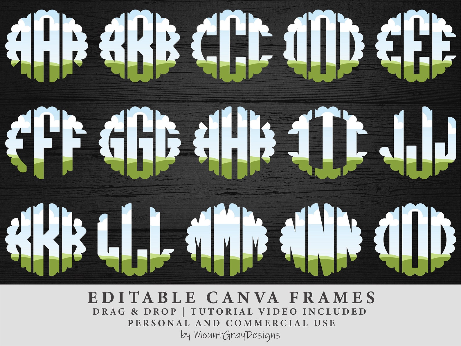 Scalloped Monogram Letters, Canva Frames, Fillable Canva Letters, Drag ...