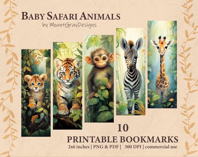 20 Pcs Printable Cute Animal Bookmark Set for Children Digital Chibi ...