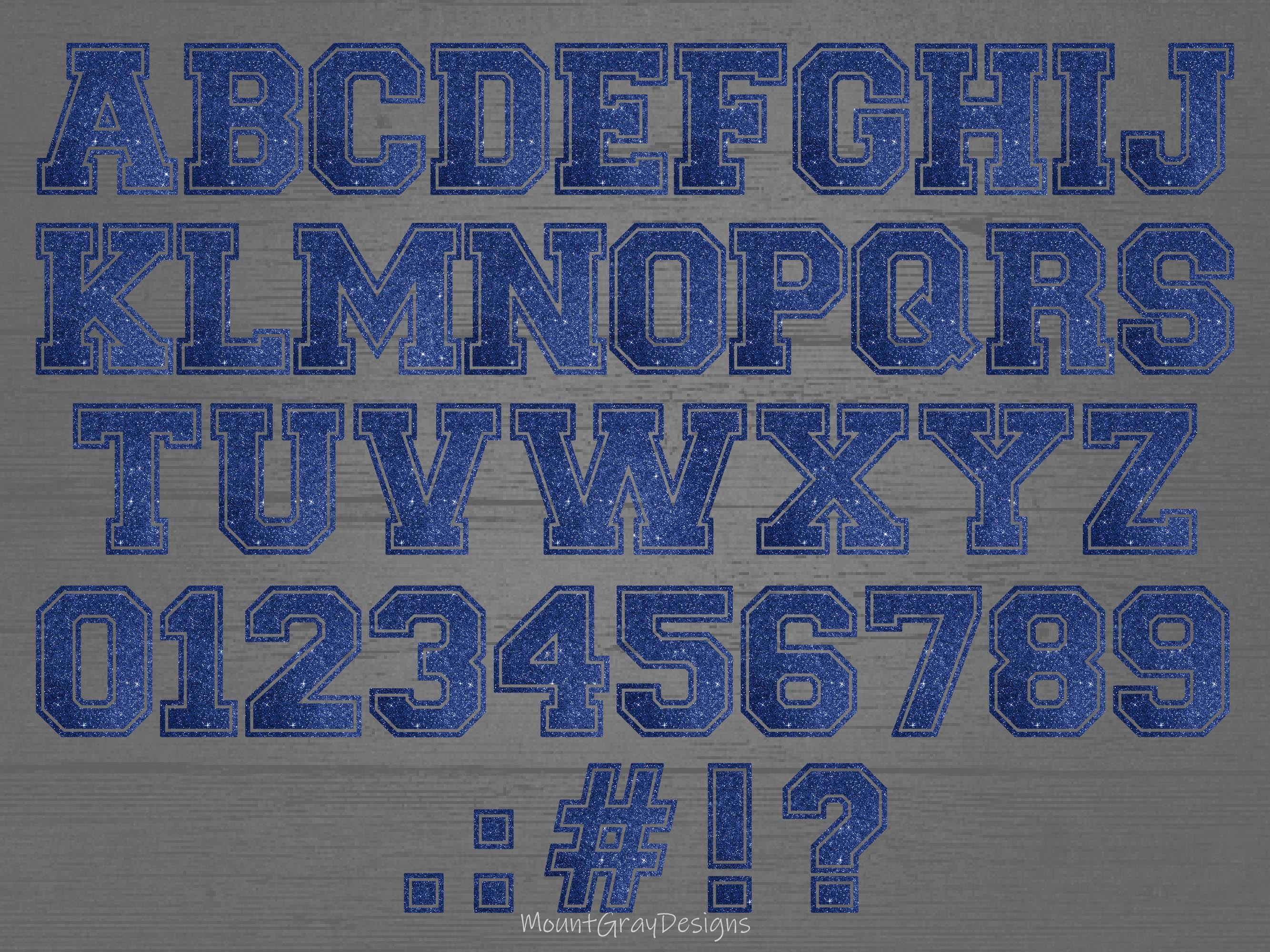 Faux Glitter Letters PNG, Blue Varsity Letters, Collegiate Font, Sports ...