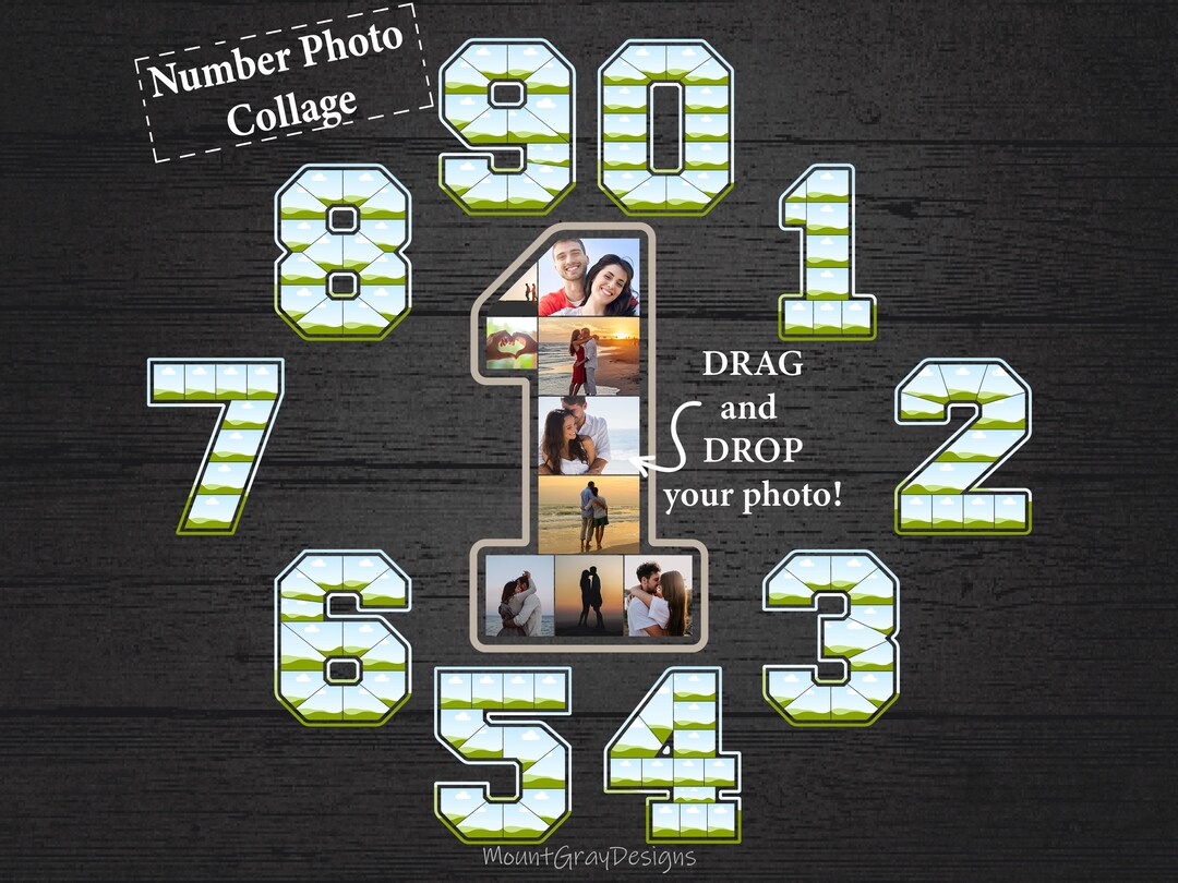Number Photo Collage Template, Editable Canva Frames, Custom Picture ...