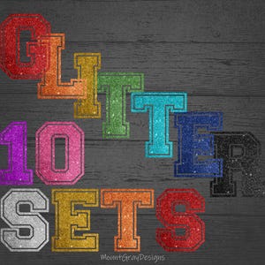 Glitter Letters PNG Set, Faux Glitter Alphabet and Numbers, College ...