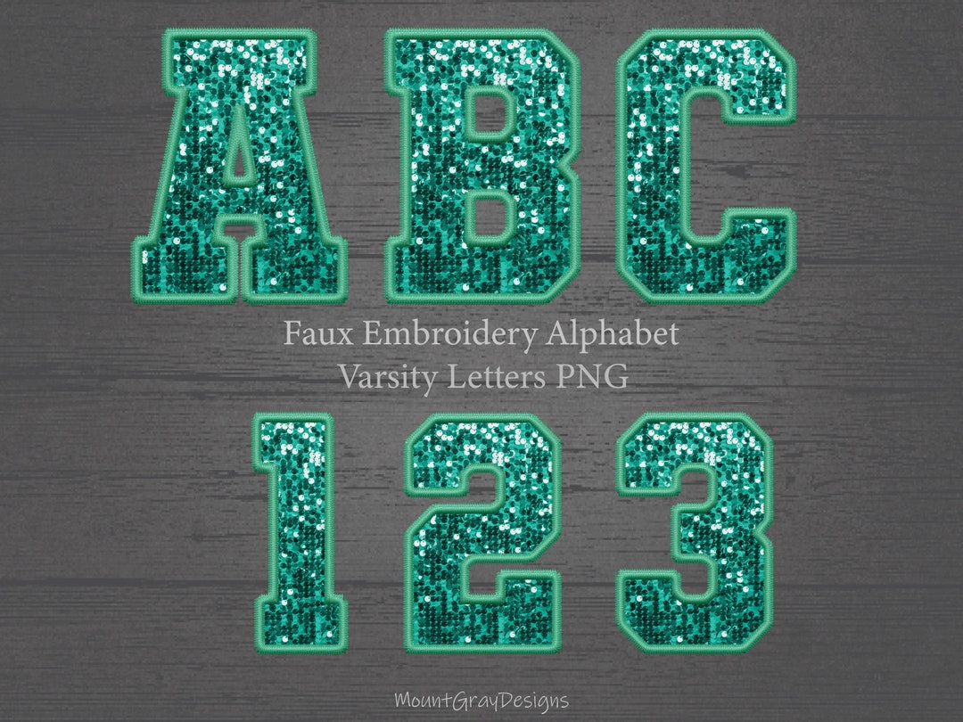 Faux Embroidery Letters PNG Alphabet, Mint Green Sequin Varsity Letters ...