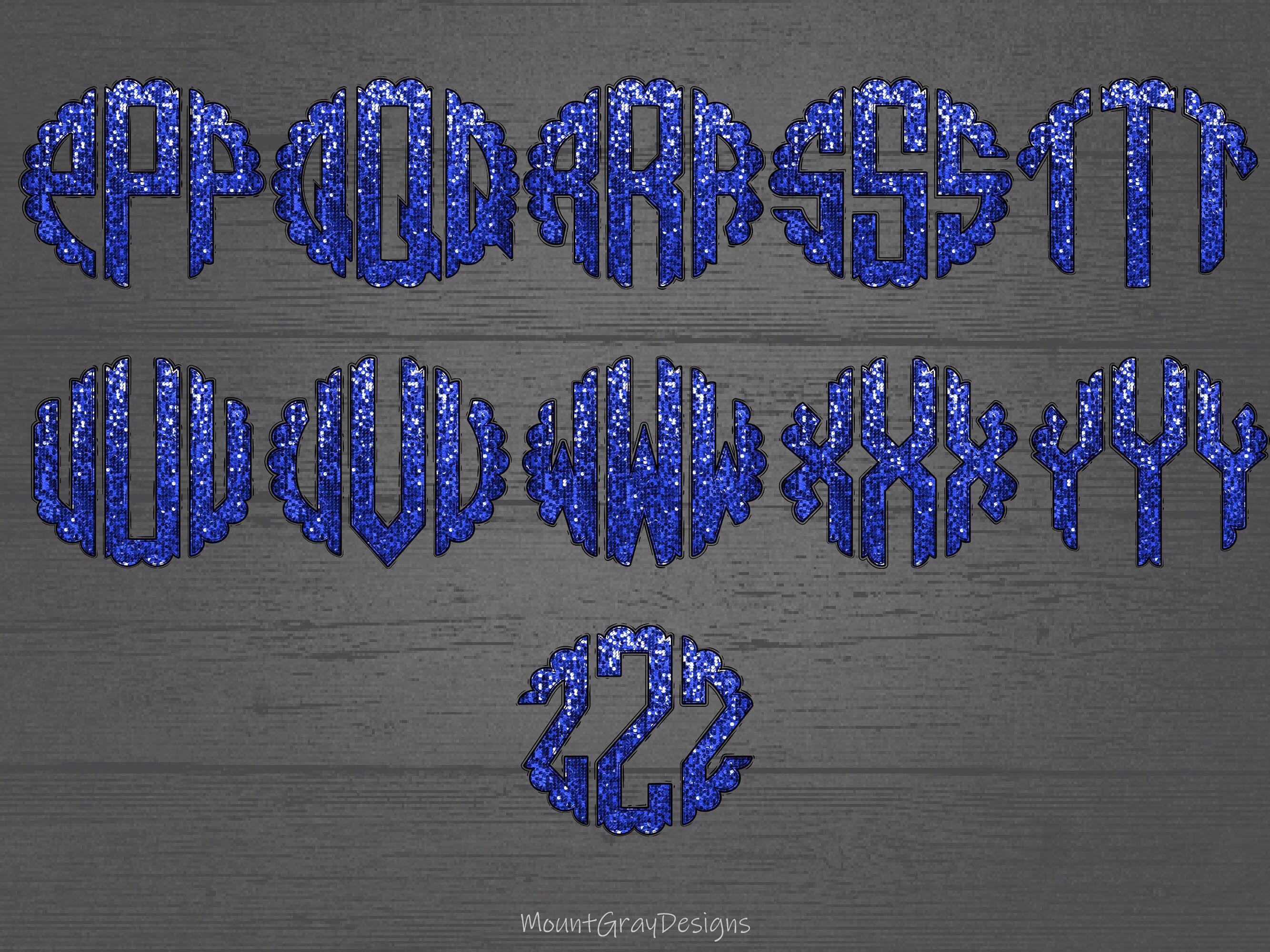 Blue Sequin Scalloped Monogram PNG, Blue Glitter Monogram, Doodle ...