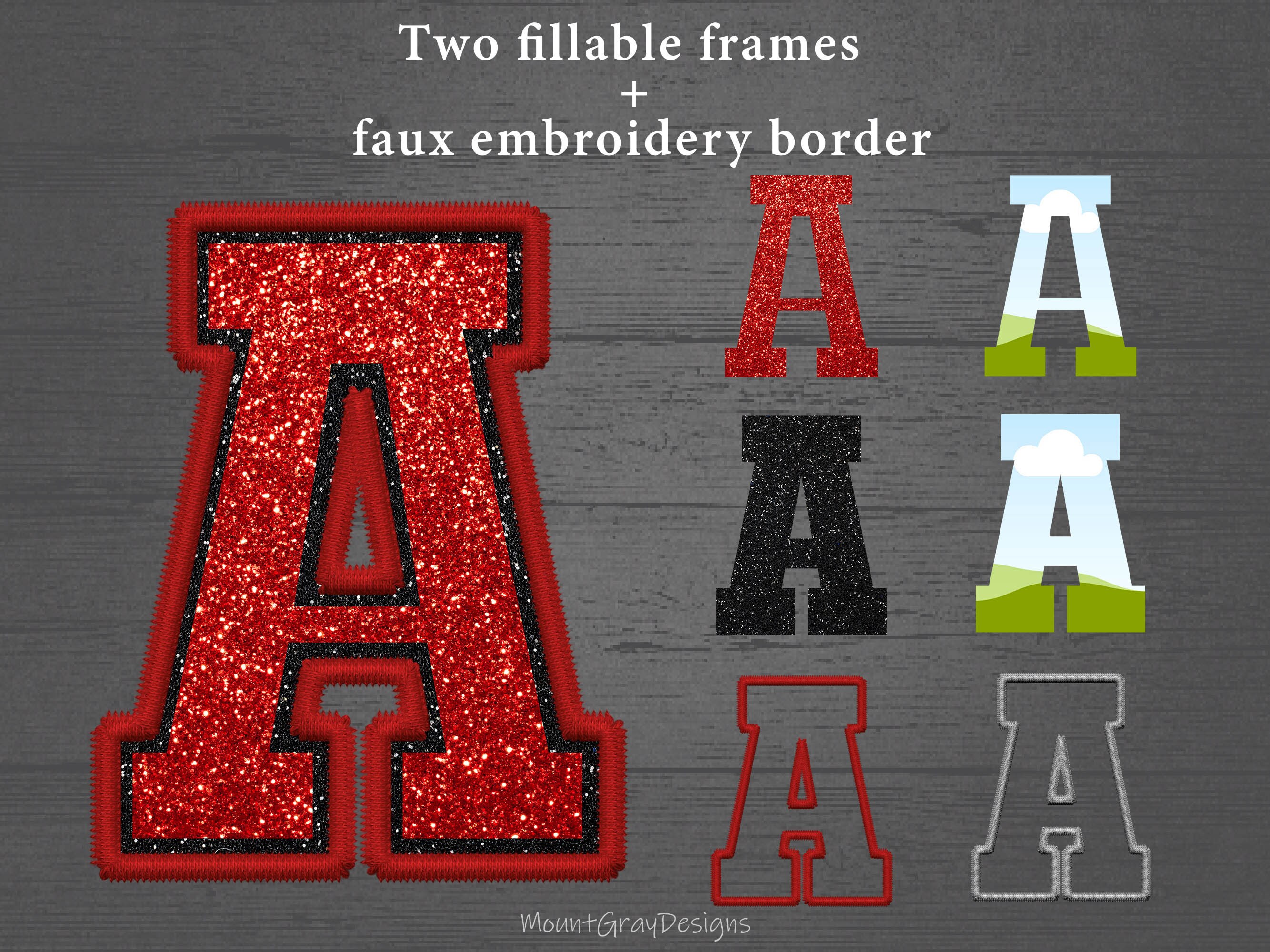 Faux Embroidery Letters Canva Frame Template, Sports College Varsity ...