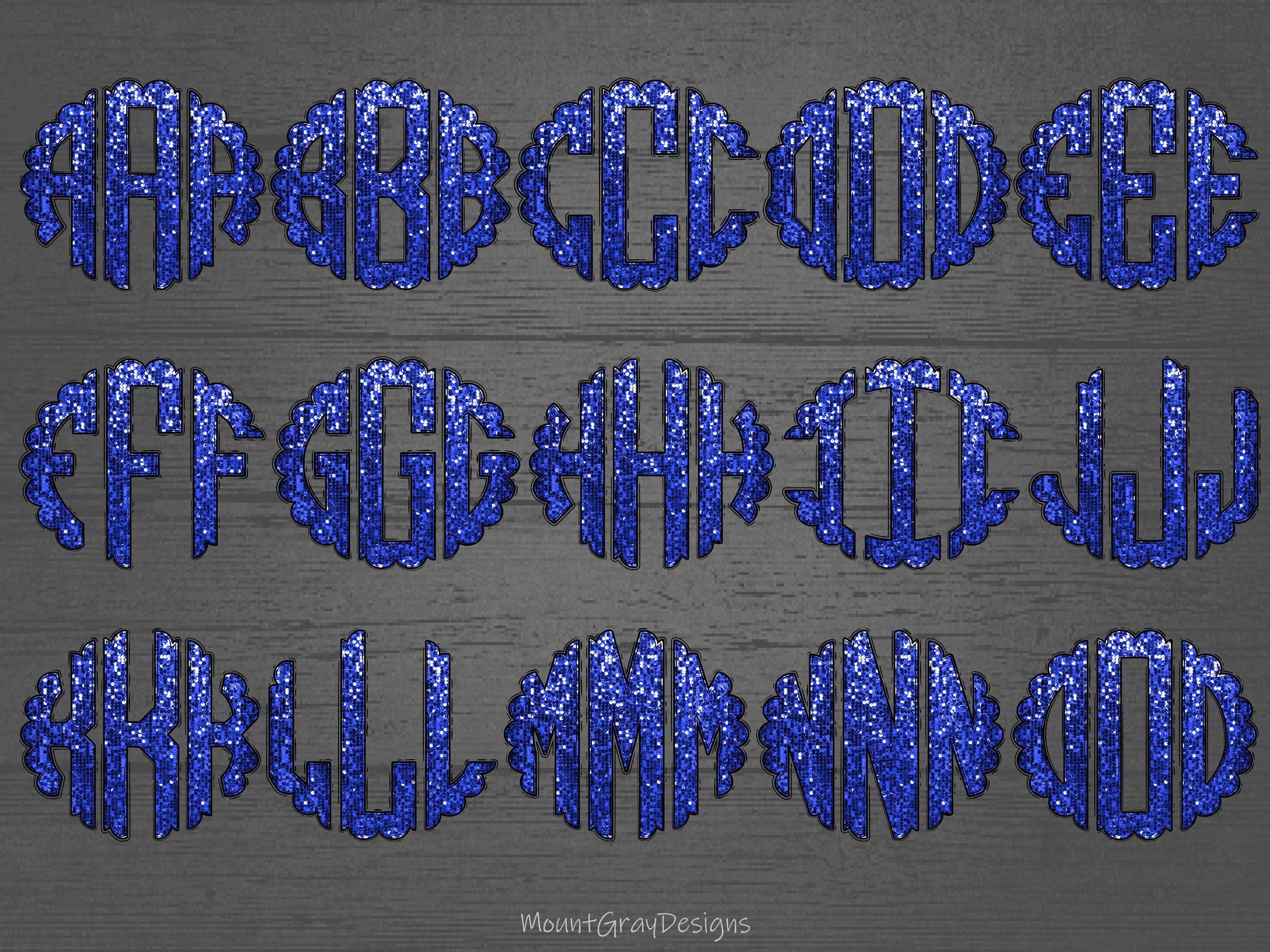 Blue Sequin Scalloped Monogram PNG, Blue Glitter Monogram, Doodle ...