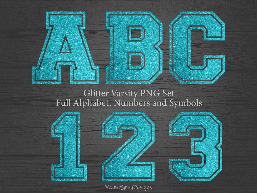 Faux Glitter Letters PNG, Blue Varsity Letters, Collegiate Font, Sports ...