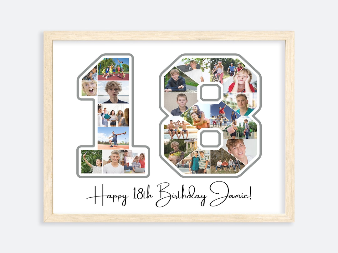 18th Birthday Photo Collage Template, Custom Number Collage Canva Frame ...