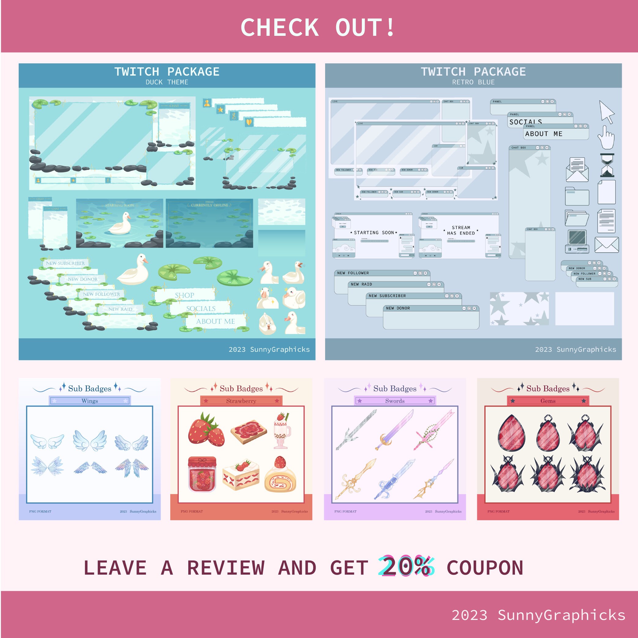 10 PC Twitch Sub Badges Sub Badges Pink Sub Badges Twitch Bit Badges ...