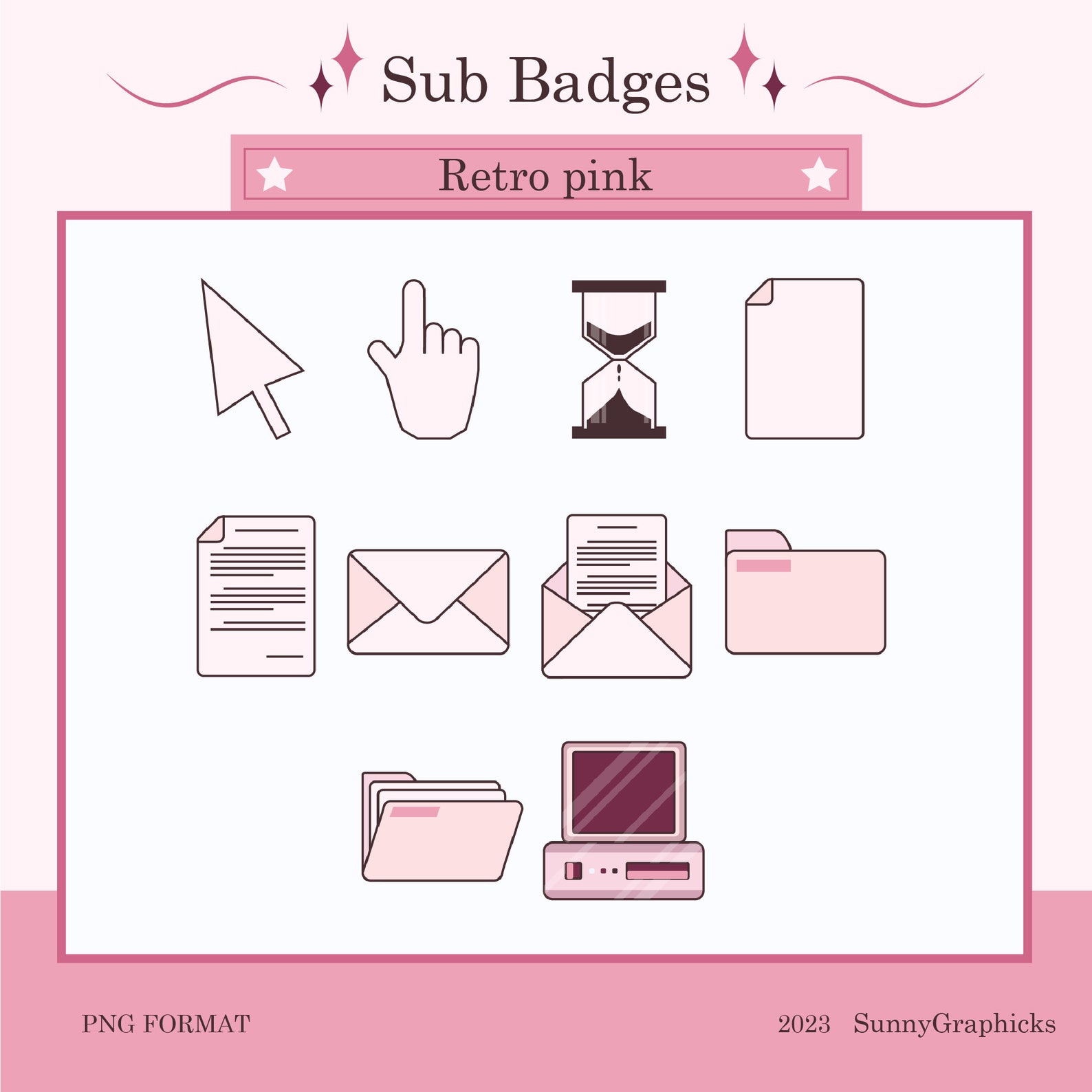 10 PC Twitch Sub Badges Sub Badges Pink Sub Badges Twitch Bit Badges ...