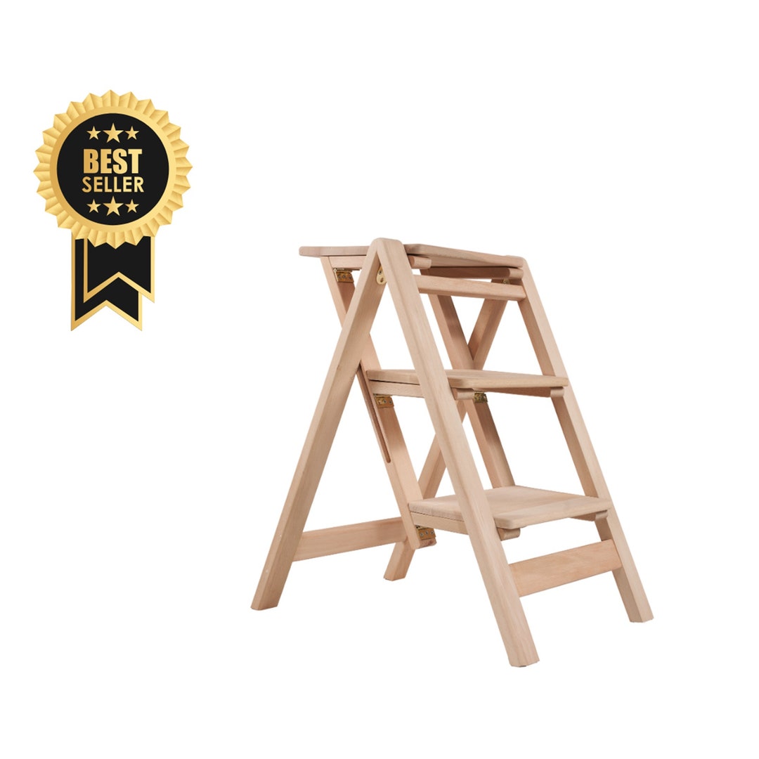 Step Stool, Wooden Ladder, Library Stool, Handmade Ladder, Fold Step ...