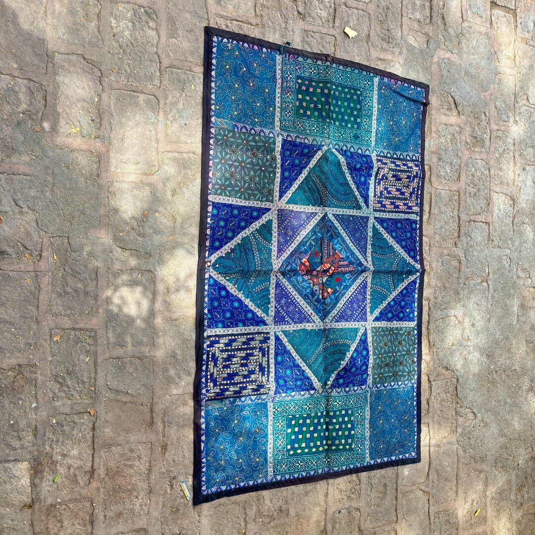 Wall Hanging Art, Vintage Sari Wall Decor, Hand Patch Work Tapestry ...