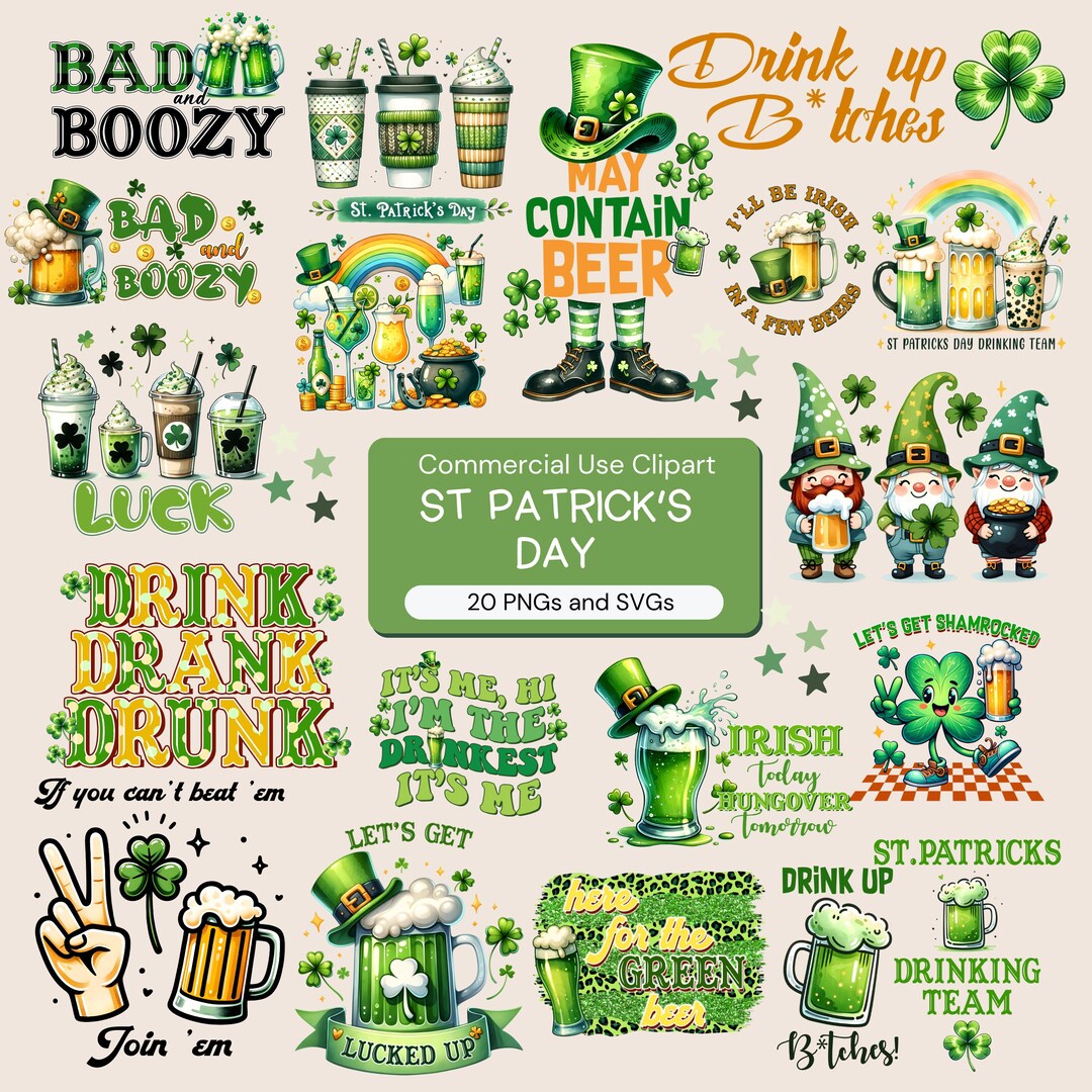 St. Patrick’s Day PNG Bundle – Lucky Clover, Irish Theme, St. Paddy’s ...