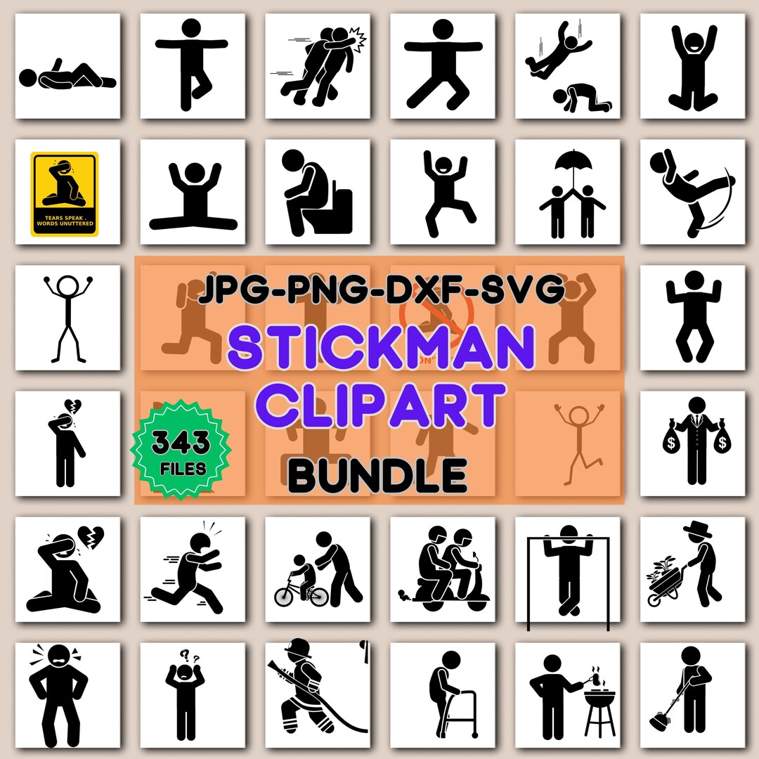 Stickman Figures Clipart Bundle, Stick Figures Fighting SVG PNG ...