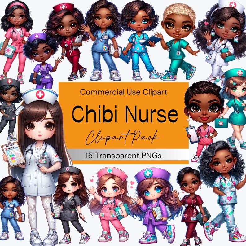 Cute Chibi Nurse Clipart Bundle Png, Medical, Healthcare and Hospital ...