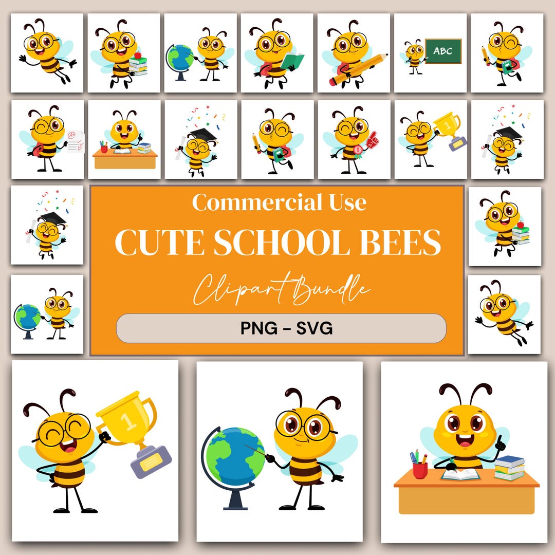 Cute Honey Bee Clipart Bundle SVG | Honeycomb, Bumblebee, Bee Hive Clip ...