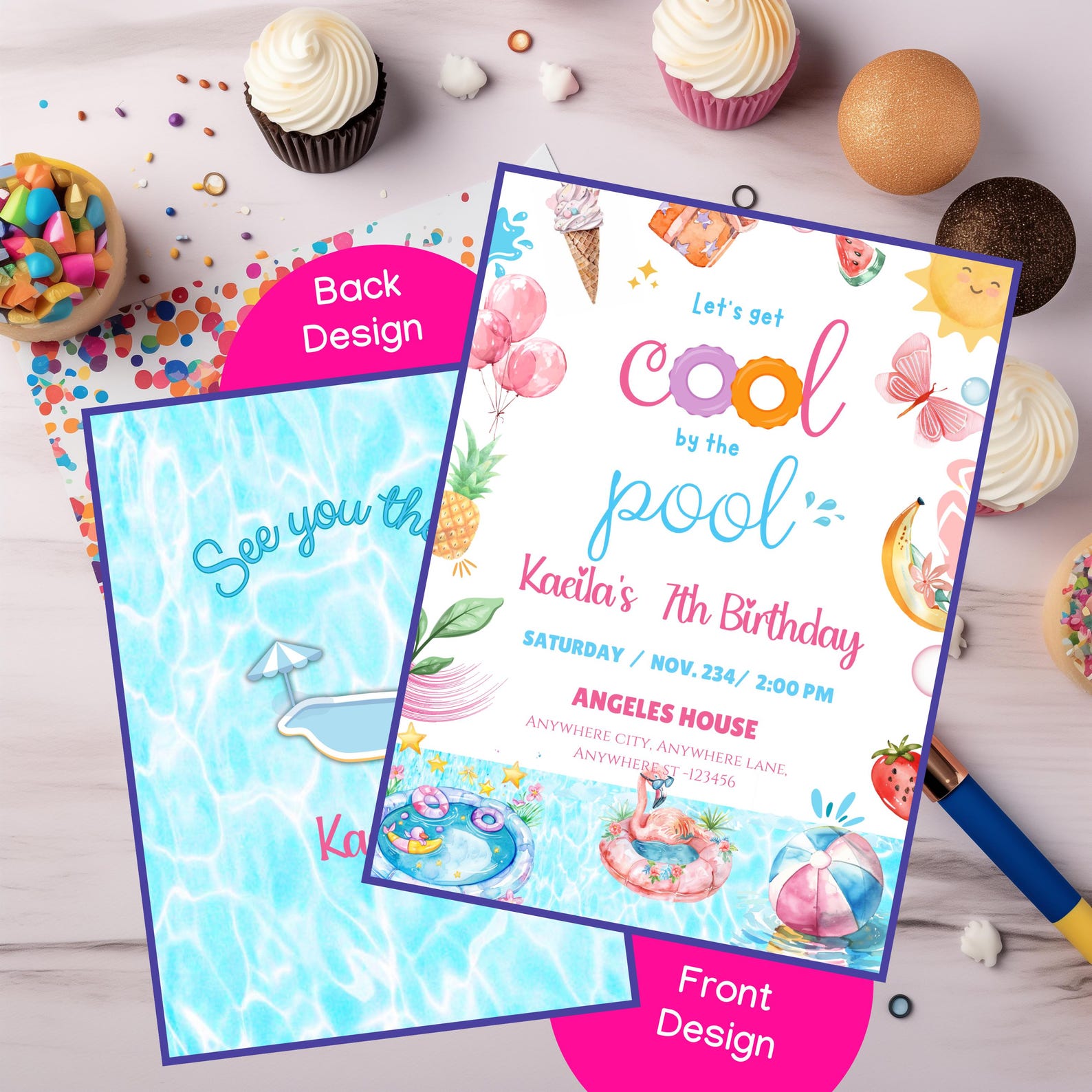 Editable Pool Party Invite, Colorful Pool Party Invitations for a Fun ...