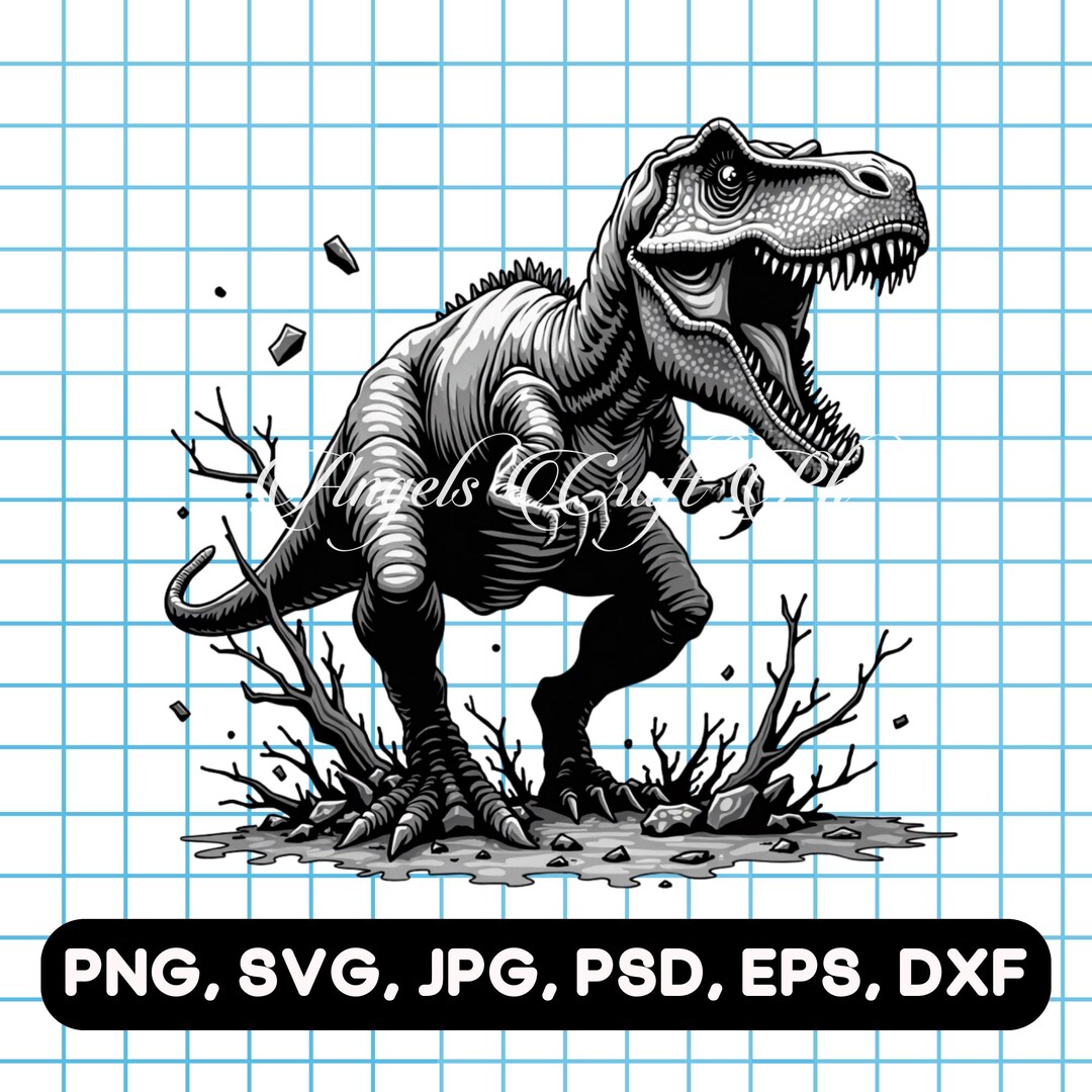 Dinosaur Clipart Bundle - T-rex Outline SVG, T-rex Scratch SVG, Cute ...