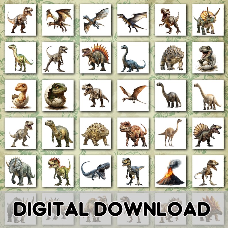 Realistic Dinosaur Clipart Bundle, T-rex, Triceratops, Diplodocus PNG ...