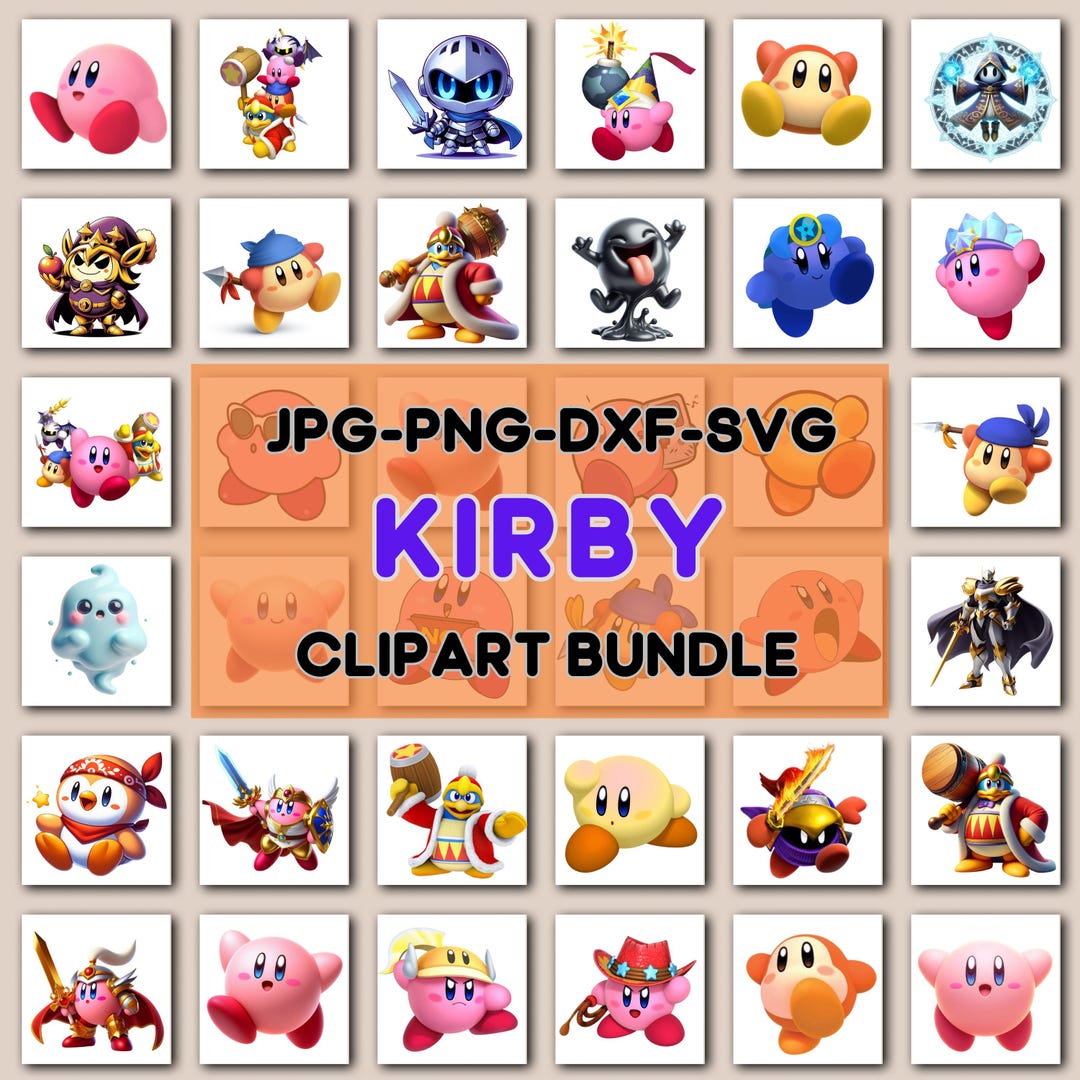 Kirby PNG Digital Download, Kirby SVG Bundle, Cute Kirby Clipart, Kirby ...