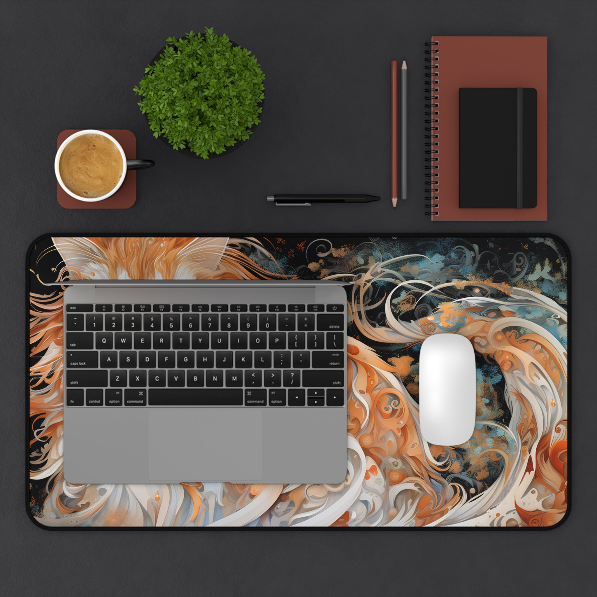 Whimsical Cat Desk Mat Cute Cat Desk Mat Tabby Cat Desk Pad Kawaii Desk ...