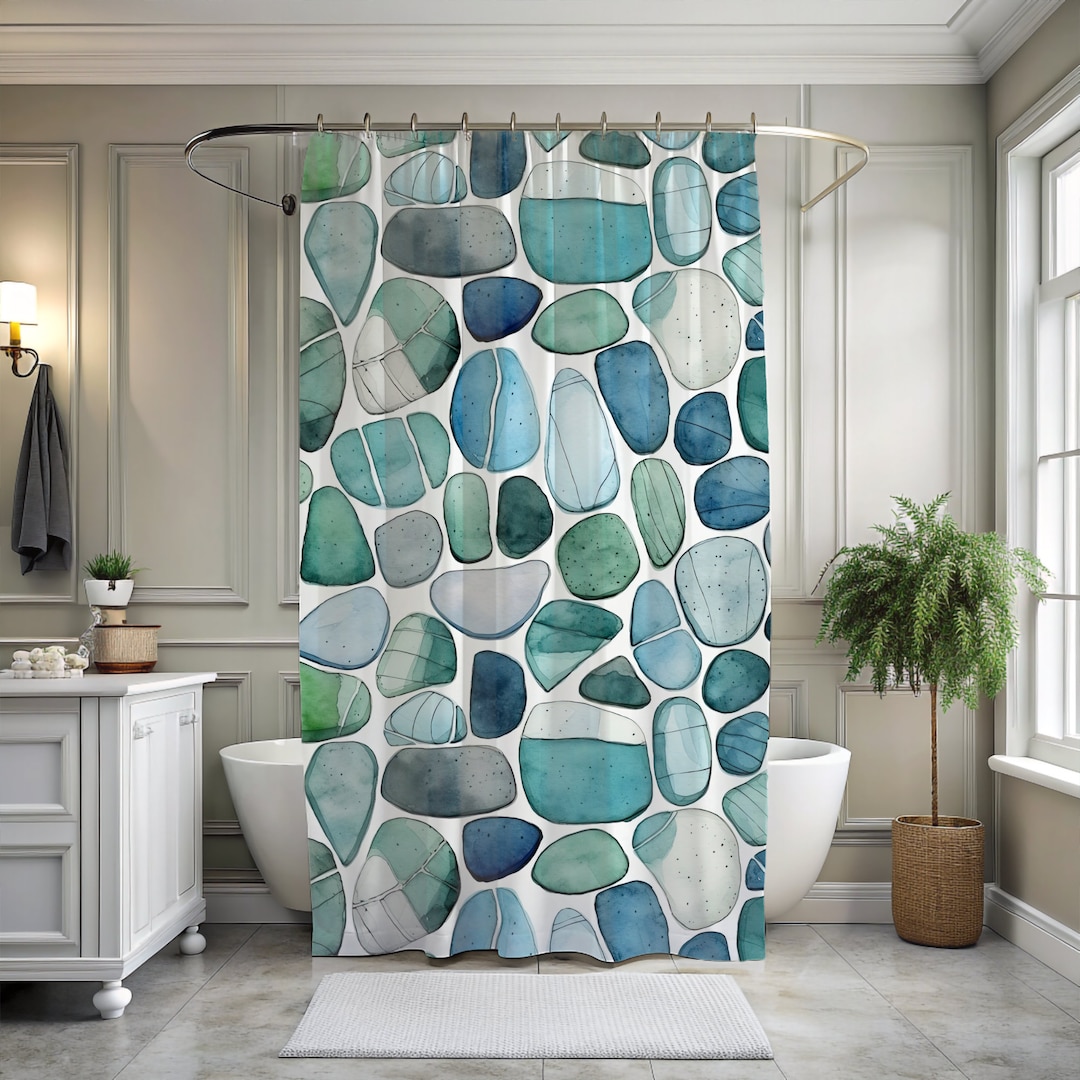 Printed Sea Glass Shower Curtain - Beach Themed Gifts - Ocean Inspired ...