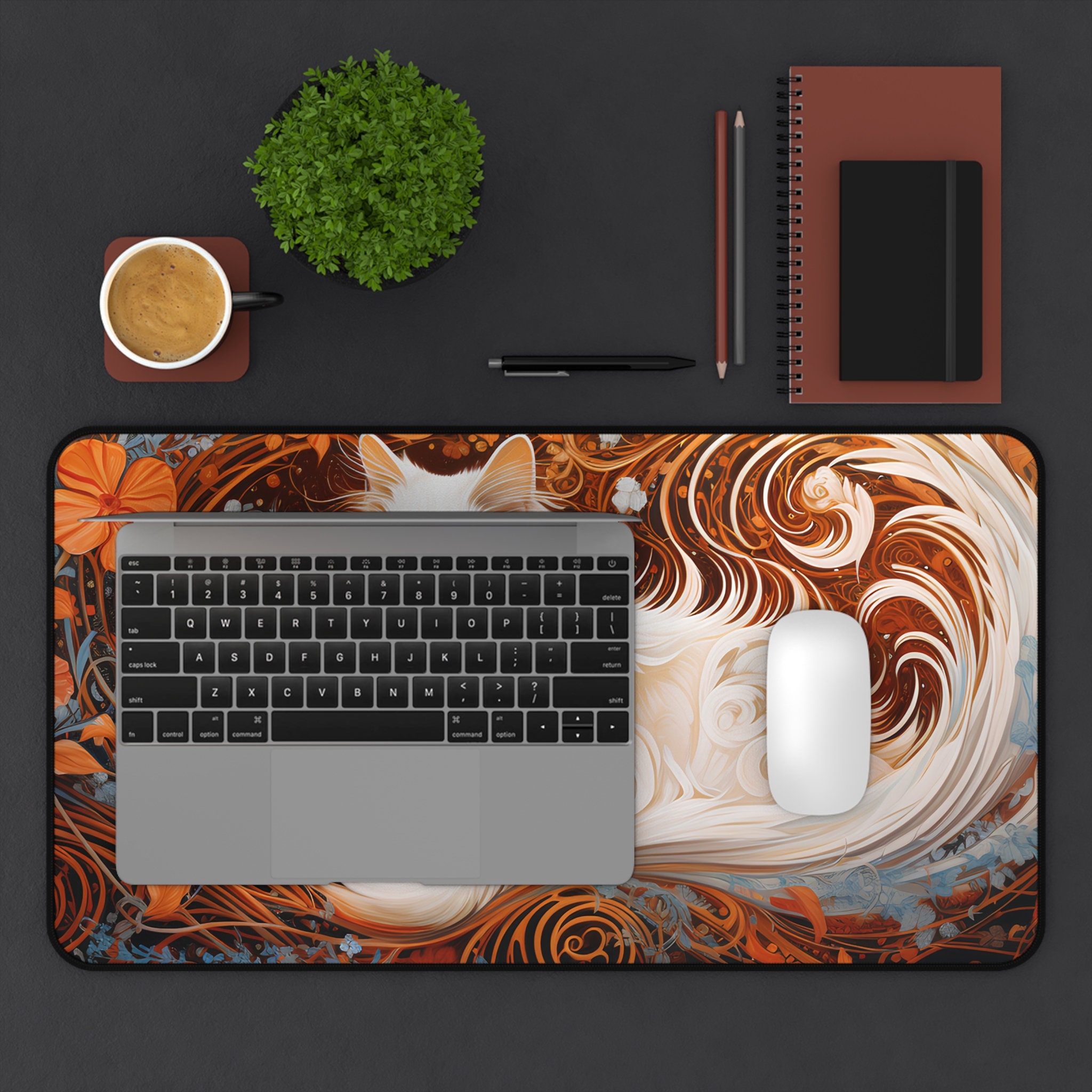 Whimsical Cat Deskmat Tabby Cat Desk Pad Cute Cat Desk Mat - Etsy