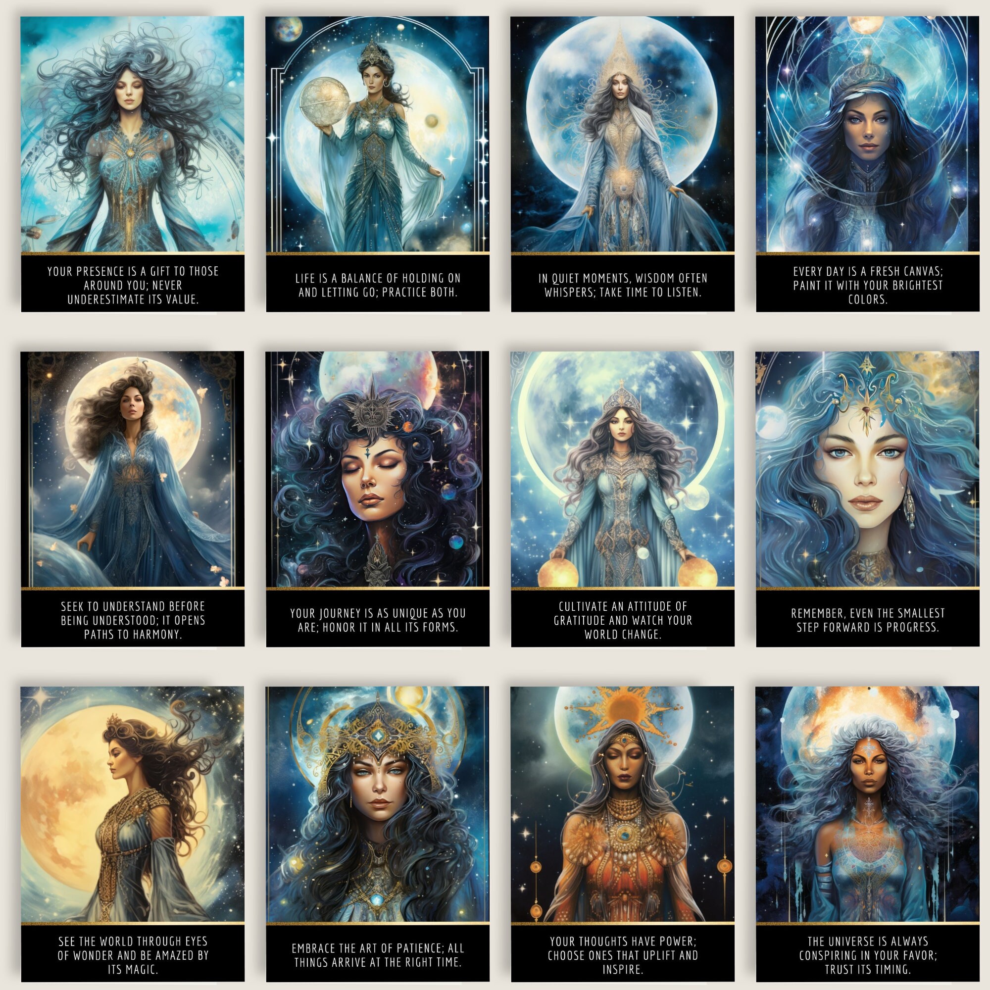 Tarjetas de Oráculo Femenino imprimibles / Baraja de Afirmación ...