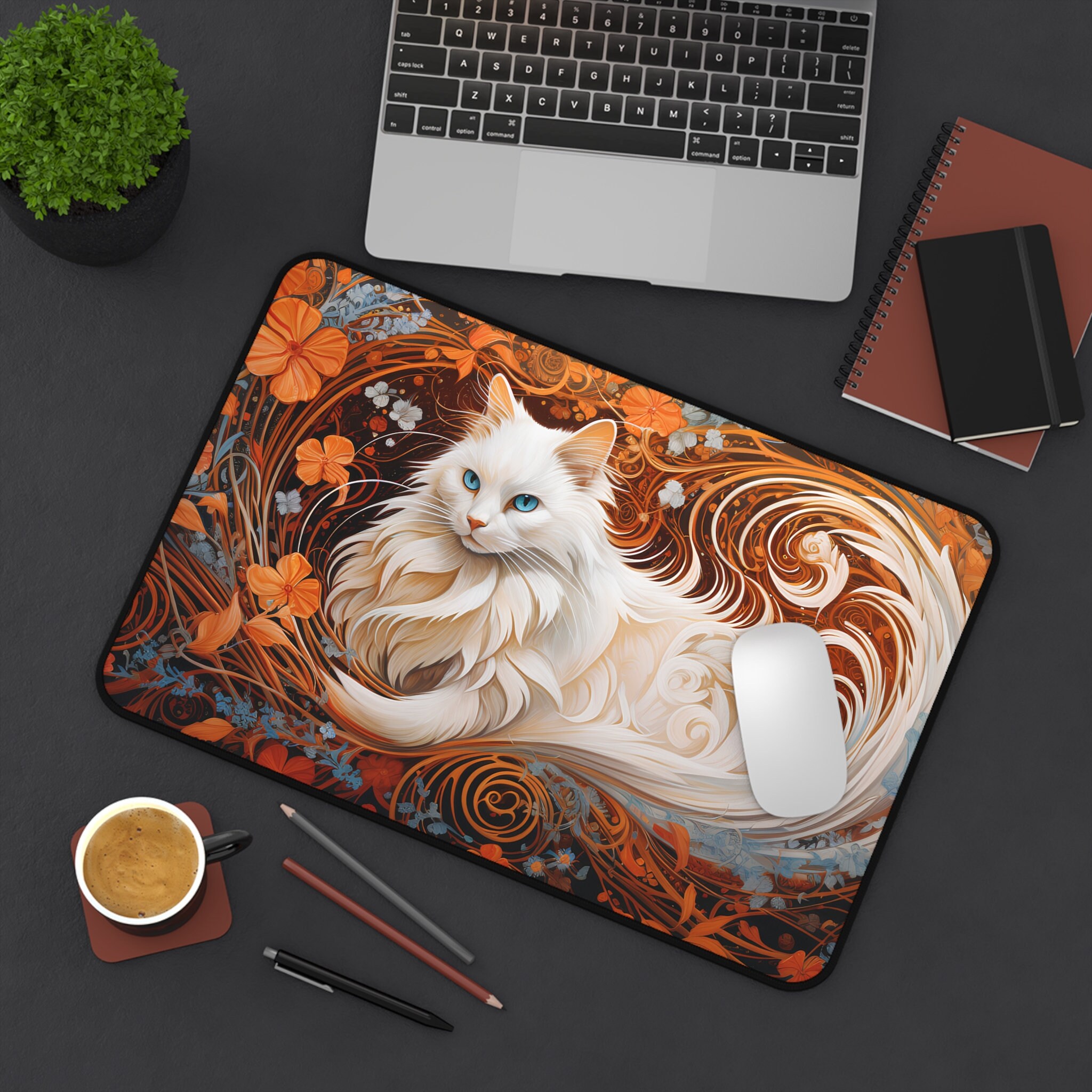 Whimsical Cat Deskmat Tabby Cat Desk Pad Cute Cat Desk Mat - Etsy