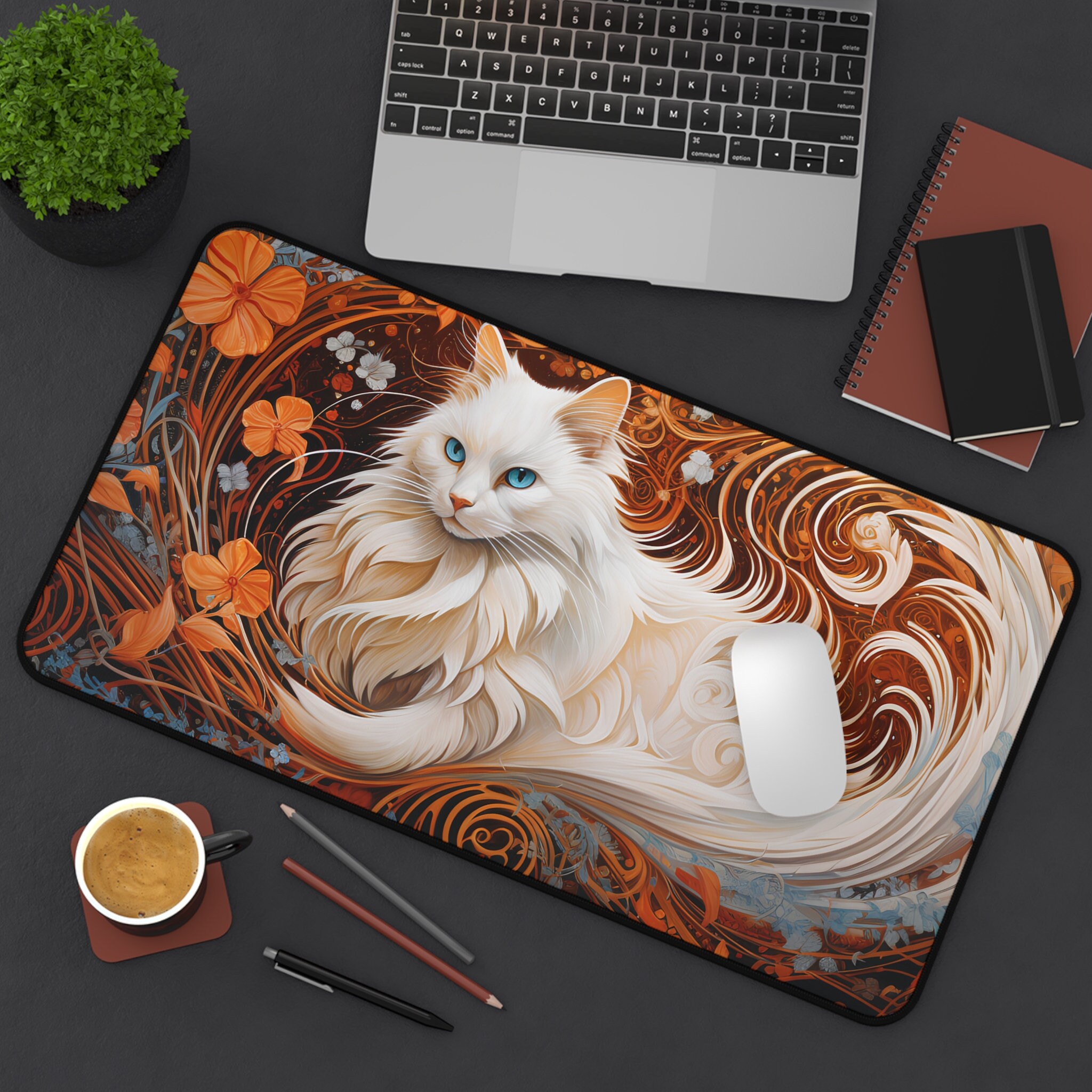 Whimsical Cat Deskmat Tabby Cat Desk Pad Cute Cat Desk Mat - Etsy
