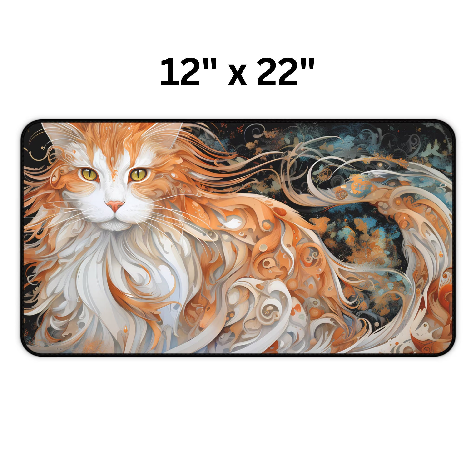 Whimsical Cat Desk Mat Cute Cat Desk Mat Tabby Cat Desk Pad Kawaii Desk ...