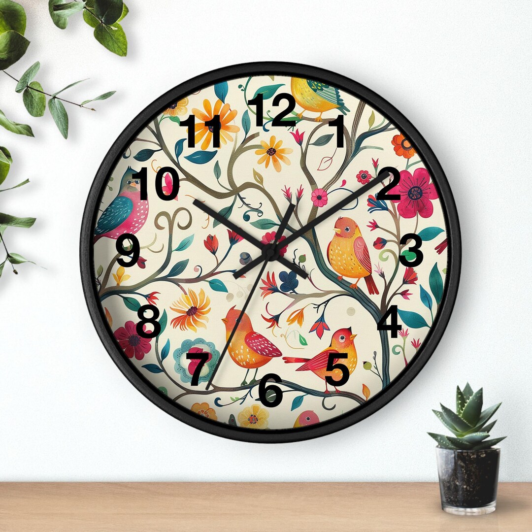 Colorful Bird Wall Clock: Folk Art Farmhouse Clock for She Shed Decor ...