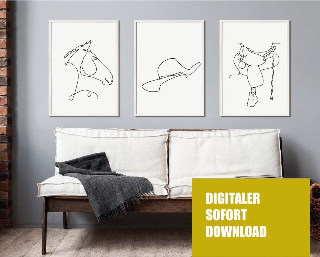 Minimalist Line Art, Printable Line Art, Art Print, Western Set ...